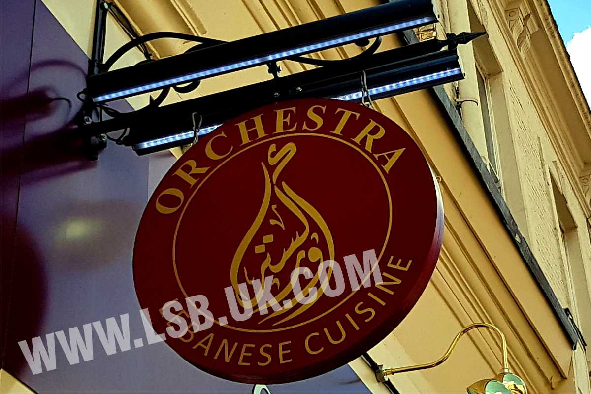 Hanging externally illuminated circle shape projection signs | Lion ...